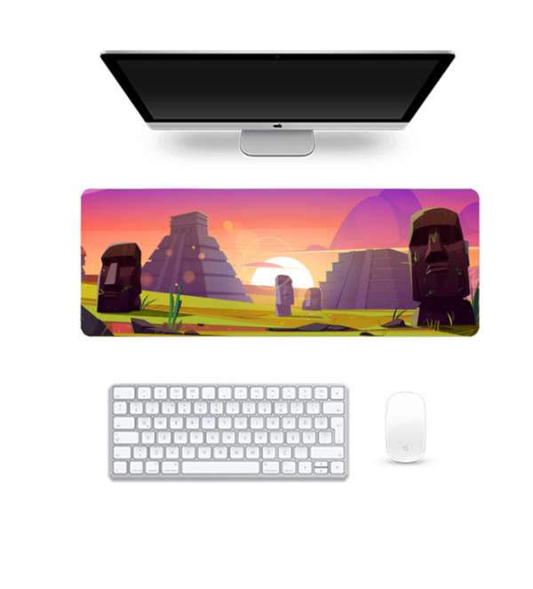 Epic Moai Meets Mayan Deskpad - Unique 80x30 cm Cultural Fusion Design ...